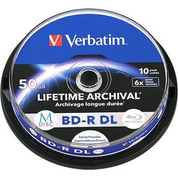 Verbatim Blu-ray-Rohling 10 Rohlinge M-Disc Blu-ray BD-R DL full printable 50GB 6x Spindel