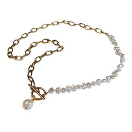 BUNGSA Ketten-Set Mixkette Perlen mit Knebelverschluss und Anhänger gold aus Edelstahl (1-tlg)
