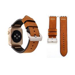 Wigento Smartwatch-Armband Echt-Leder Armband für Apple Watch Serie 1 / 2 / 3 38 mm Braun