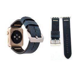 Wigento Smartwatch-Armband Echt-Leder Armband für Apple Watch Serie 1 / 2 / 3 38 mm Blau