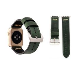Wigento Smartwatch-Armband Echt-Leder Armband für Apple Watch Serie 1 / 2 / 3 38 mm Grün