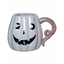 Horror-Shop Dekoobjekt Weiße Halloween Kürbis Tasse mit Strunk als Henkel