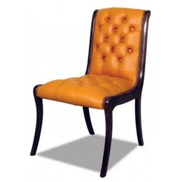 Casa Padrino Esszimmerstuhl Echtleder Esszimmerstuhl Orange / Dunkelbraun 50 x 47 x H. 95 cm