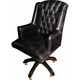 Casa Padrino Chefsessel Luxus Echtleder Chefsessel Büro Stuhl Schwarz Vintage Look Leder Drehstuhl Schreibtisch Stuhl