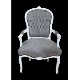 Casa Padrino Besucherstuhl Barock Salon Stuhl Grau / Weiß