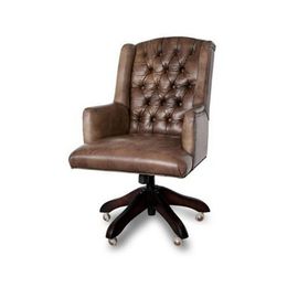 Casa Padrino Chefsessel Luxus Echtleder Chefsessel Büro Stuhl Medium Braun Drehstuhl Schreibtisch Stuhl