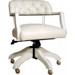 Casa Padrino Schreibtischstuhl Luxus Echtleder Büro Stuhl Weiß Drehstuhl Schreibtisch Stuhl