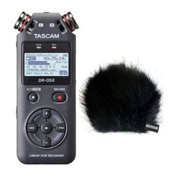 TASCAM DR-05X Audio-Recorder Digitales Aufnahmegerät (mit Fell-Windschutz)