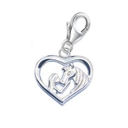 Goldene Hufeisen Charm-Einhänger Herz Pferd Karabiner Charm Anhänger aus 925 Sterling Silber (1 Stück