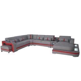 JVmoebel Ecksofa Wohnlandschaft Sofa Polster Leder Eckgarnitur Konsolen Tisch+Licht+USB