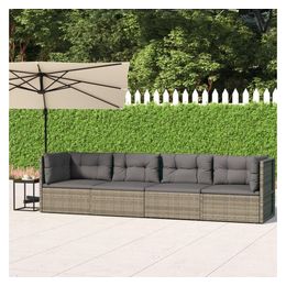 furnicato Garten-Essgruppe 4-tlg. Garten-Lounge-Set mit Kissen Grau Poly Rattan