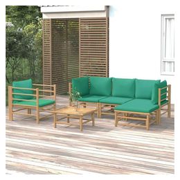 furnicato Garten-Essgruppe 6-tlg. Garten-Lounge-Set mit Grünen Kissen Bambus