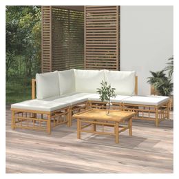 furnicato Garten-Essgruppe 6-tlg. Garten-Lounge-Set mit Cremeweißen Kissen Bambus