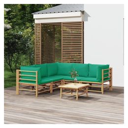 furnicato Garten-Essgruppe 6-tlg. Garten-Lounge-Set mit Grünen Kissen Bambus