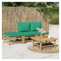 furnicato Garten-Essgruppe 4-tlg. Garten-Lounge-Set mit Grünen Kissen Bambus