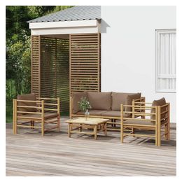furnicato Garten-Essgruppe 5-tlg. Garten-Lounge-Set mit Kissen Taupe Bambus