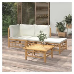 furnicato Garten-Essgruppe 4-tlg. Garten-Lounge-Set mit Cremeweißen Kissen Bambus