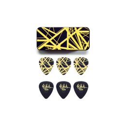 Dunlop Plektrum, EVH PT04 Black Pick Tin with Yellow Stripes 6er-Set