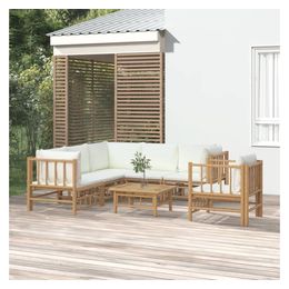 furnicato Garten-Essgruppe 7-tlg. Garten-Lounge-Set mit Cremeweißen Kissen Bambus