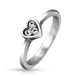BUNGSA Fingerring Ring Herz & Kristall Silber aus Edelstahl Damen (Ring