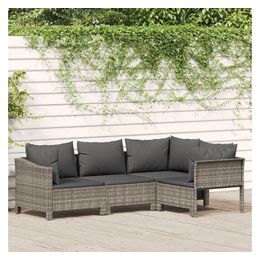 furnicato Garten-Essgruppe 4-tlg. Garten-Lounge-Set mit Kissen Grau Poly Rattan