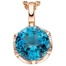 Schmuck Krone Kettenanhänger Solitär Anhänger mit Blautopas London blue facettiert 585 Rotgold Halsschmuck