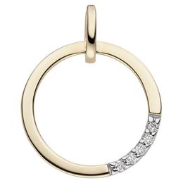 Schmuck Krone Kettenanhänger Anhänger mit 5 Diamanten Brillanten auf dem Segment Kreis 585 Gold Gelbgold