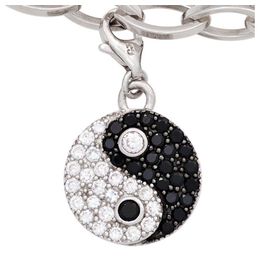 Schmuck Krone Kettenanhänger Anhänger Einhänger Charm Ying Yang 925 Silber Zirkonia schwarz weiß Damen