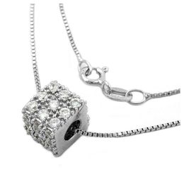 Schmuck Krone Silberkette Collier 42cm Kette mit Anhänger Würfel 36 Zirkonias 925 Silber Silbercollier