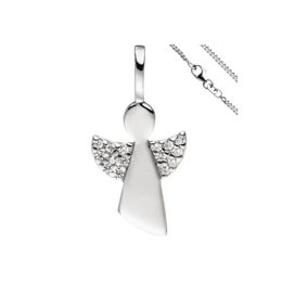Schmuck Krone Silberkette Anhänger mit Halskette Engel Schutzengel mit Zirkonia 925 Silber 38cm für Kinder
