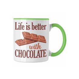 Trendation Tasse Life Is Better With Chocolate Tasse Geschenk Spruch für Schokoladen Li