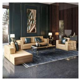 JVmoebel Wohnzimmer-Set, Metall Elemente Designer Couch Sofa Polster Sitz Garnitur Leder 4+2+1