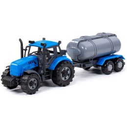 Polesie Spielzeug-Traktor Traktor Progress mit Fassanhänger blau Schwungrad