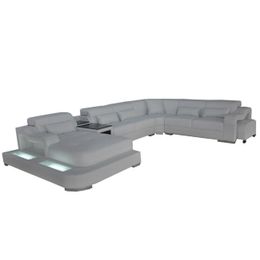 JVmoebel Ecksofa Wohnlandschaft Sofa Polster Leder Eckgarnitur Konsolen Tisch+Licht+USB