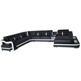 JVmoebel Ecksofa Wohnlandschaft Sofa Polster Leder Eckgarnitur Konsolen Tisch+Licht+USB