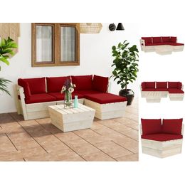 vidaXL Garten-Essgruppe 5-tlg Garten-Sofagarnitur aus Paletten mit Kissen Fichtenholz Sitzgrup