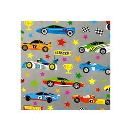 Star Geschenkpapier, Geschenkpapier mit Auto Sport Motiv 70cm x 2m Rolle silber / bunt