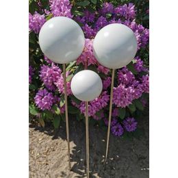 Jürgen Bocker - Gartenambiente Gartenstecker Rosenkugel Edelstahl weiß matt im 3er-Set Kugel mit Stab 80 cm