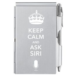 Troika Notizblock Troika KEEP CALM SIRI – FN1581 – Flip Notes® Metalletui + blanko Notizblock – Design: KEEP CALM AND ASK SIRI – Schließe: silberner Kugelschreiber (schwarze Mine) – Aluminium –