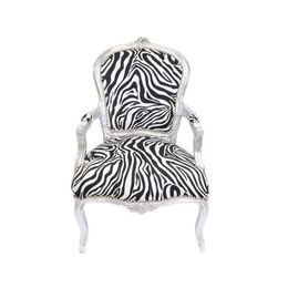 Casa Padrino Besucherstuhl Barock Salon Stuhl Zebra / Silber mit Armlehnen
