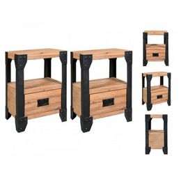 vidaXL Nachttisch Nachttische 2 Stk Akazienholz Massiv Stahl 40 x 30 x 54 cm