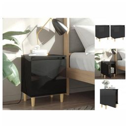 vidaXL Nachttisch Nachttische Massivholzbeine 2 Stk Hochglanz-Schwarz 40x30x50cm