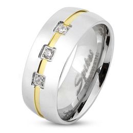 BUNGSA Fingerring 49 (15.6) BUNGSA© Ring silber mit 3 Steinen & goldenem Mittelring (Ring