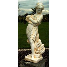 Casa Padrino Skulptur Jugendstil Gartendeko Skulptur Mädchen mit Blumenstrauß Sandfarben / Beige H. 121 cm
