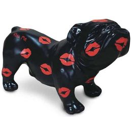 Casa Padrino Skulptur Designer Dekofigur Hund Bulldogge Schwarz / Rot 57 x 25 x H. 35 cm