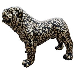 Casa Padrino Skulptur Designer Dekofigur Hund Bulldogge mit Glitzer Look Schwarz / Gold 90 x H. 74 cm