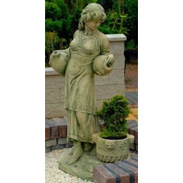Casa Padrino Skulptur Jugendstil Wasserspeier Skulptur Frau mit Krügen und dekorativem Blumentopf Grün / Beige 63 x 61 x H. 140 cm