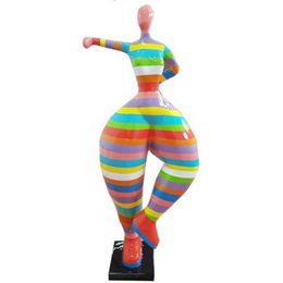 Casa Padrino Skulptur Designer Deko Skulptur Frau beim Sport Mehrfarbig Gestreift H. 132 cm
