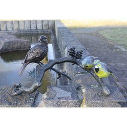 Bronzeskulpturen Skulptur Bronzefigur drei Vögel die auf einem Ast sitzen