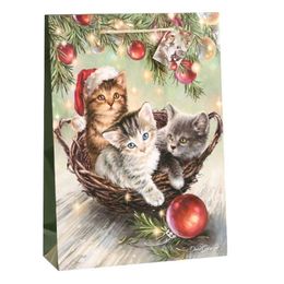 Linoows Tragetasche 10 Stück Geschenktüten Weihnachten `kleine Katzen`